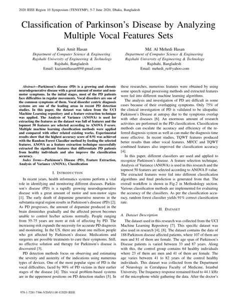 Pdf Classification Of Parkinsons Disease By Analyzing Multiple Vocal Features Sets