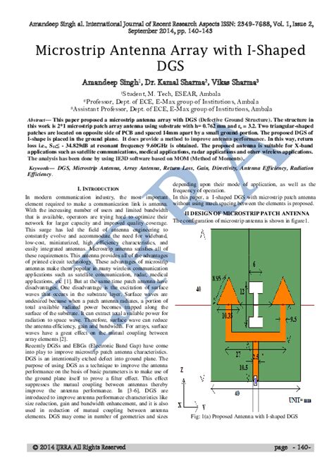 Pdf Microstrip Antenna Array With I Shaped Dgs