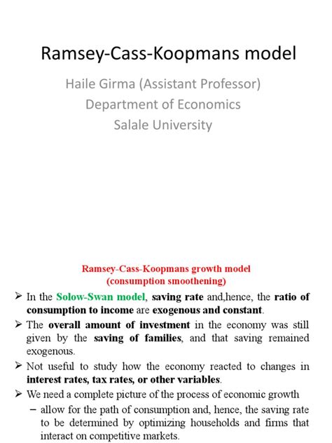 Ramsey Cass Koopmans Model Pdf Economies Economics