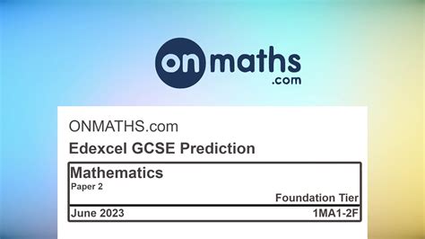 Edexcel Maths Gcse June 2023 Paper 2 Prediction Foundation Paper 2