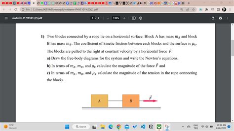 Solved 1 Two Blocks Connected By A Rope Lie On A Horizontal Surface