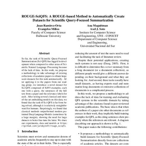 Rouge Sciqfs A Rouge Based Method To Automatically Create Datasets For Scientific Query Focused