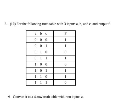 Solved 2 10 For The Following Truth Table With 3 Inputs