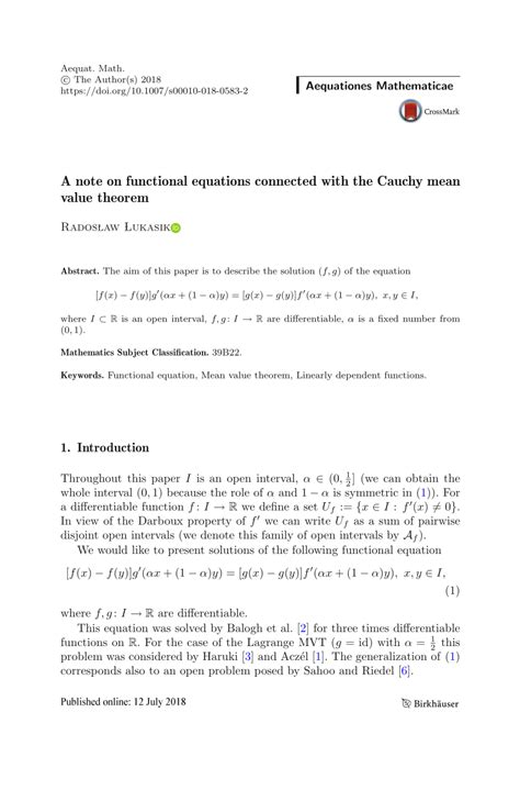 Pdf A Note On Functional Equations Connected With The Cauchy Mean