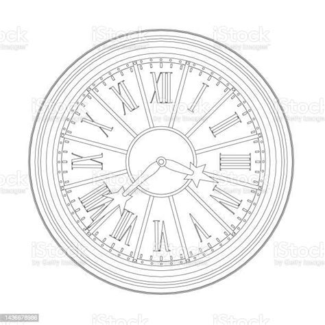 흰색 배경에 고립 된 검은 선에서 빈티지 시계의 개요 정면보기 벡터 일러스트레이션 개념에 대한 스톡 벡터 아트 및 기타 이미지 개념 검은색 단일 객체 Istock