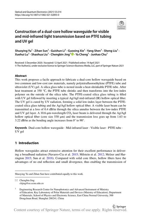 Construction Of A Dual Core Hollow Waveguide For Visible And Mid Infrared Light Transmission