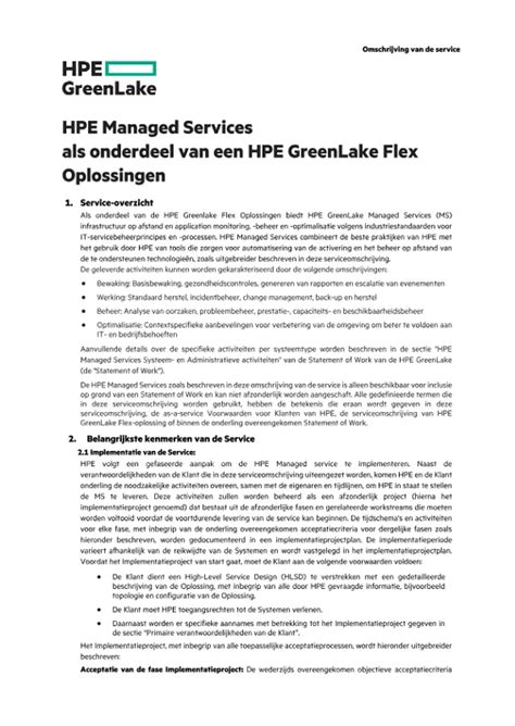 Hpe Managed Services As Part Of An Hpe Greenlake Flex Solutions