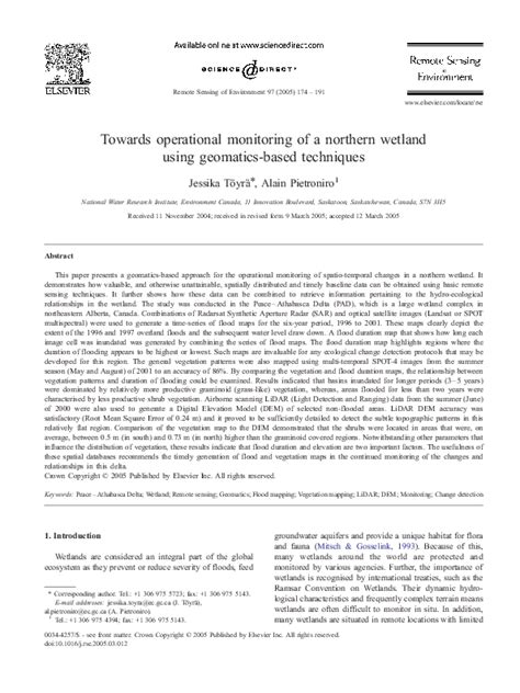 Pdf Towards Operational Monitoring Of A Northern Wetland Using