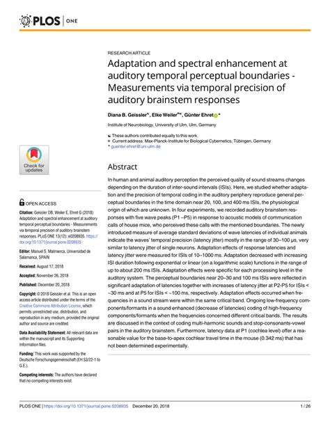 Pdf Adaptation And Spectral Enhancement At Auditory Temporal