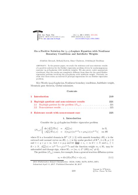 Pdf On A Positive Solution For Pq Laplace Equation With Nonlinear