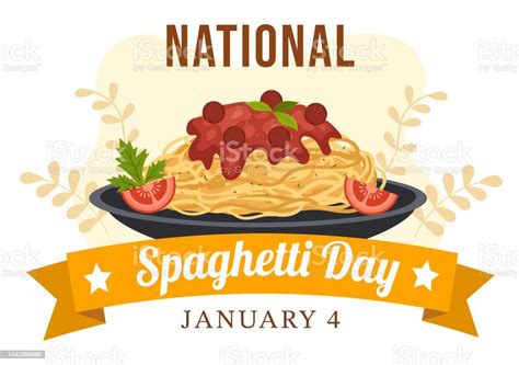 1월 4일 전국 스파게티의 날 이탈리아 국수 또는 파스타 플랫 만화 손으로 그린 템플릿 그림에 다양한 요리 건강한 생활방식에 대한 스톡 벡터 아트 및 기타 이미지 Istock