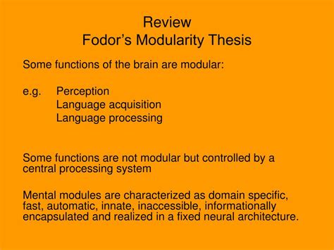 Ppt Modularity Of Mind Continued And The Language Of Thought Hypothesis Powerpoint