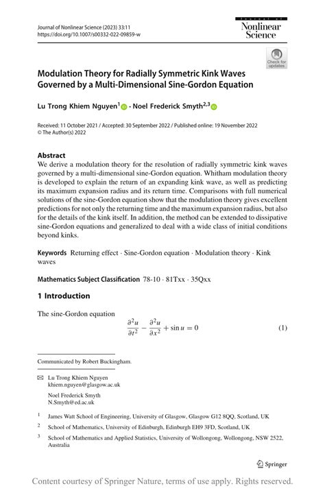 Pdf Modulation Theory For Radially Symmetric Kink Waves Governed By A