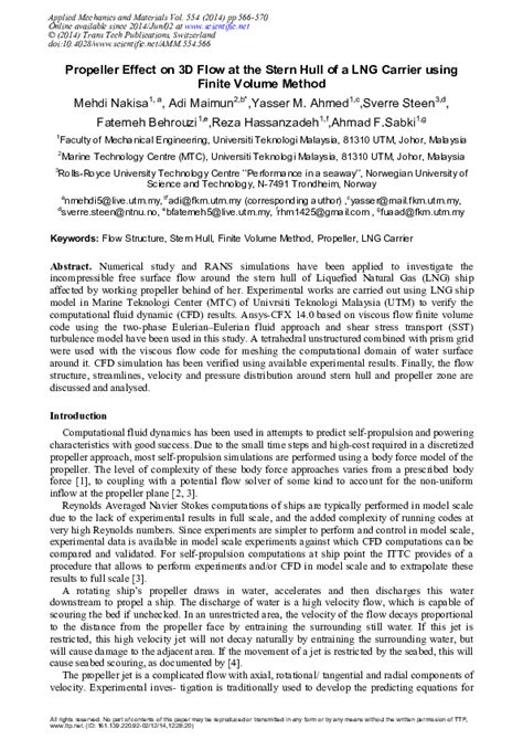 Pdf Propeller Effect On 3d Flow At The Stern Hull Of A Lng Carrier Using Finite Volume Method