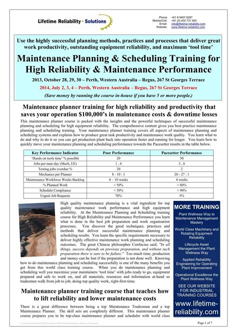 Maintenance Planning And Scheduling Lifetime Reliability