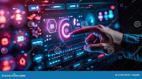 Business Intelligence And Data Analytics Concept Person Touching Virtual Icons Representing