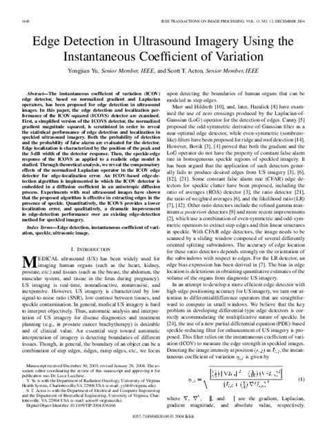 pdf edge detection in ultrasound imagery using the instantaneous coefficient of variation