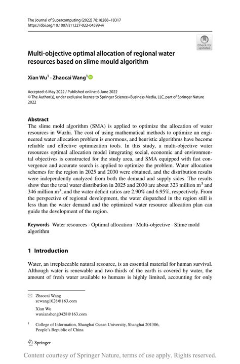 Multi Objective Optimal Allocation Of Regional Water Resources Based On
