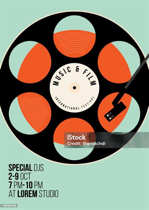 필름 릴 과 비닐 레코드와 음악 및 영화 포스터 디자인 템플릿 배경 영화에 대한 스톡 벡터 아트 및 기타 이미지 영화 음악 영화 산업 Istock