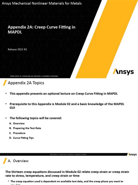 Mech Anmm 2021r1 M02a Creep Curve Fitting In Mapdl Pdf Creep Deformation Experiment