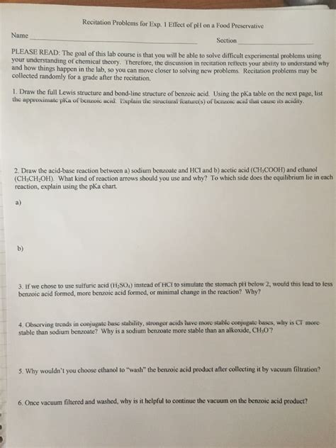Solved Recitation Problems For Exp 1 Effect Of Ph On A Food