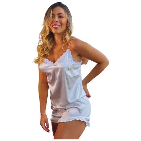 Pijama En Satín Sexy Conjunto Baby Doll Rojo Con Encaje Cuotas sin interés