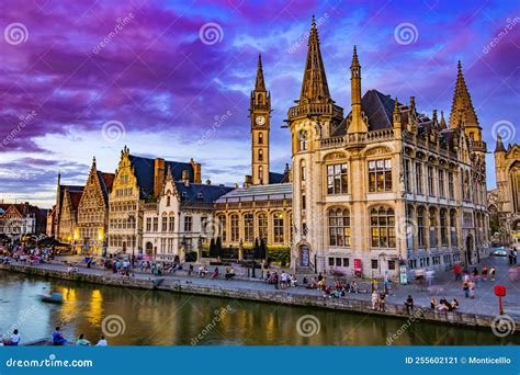 Architecture Of The Old Town Of Ghent Belgium After Sunset Editorial