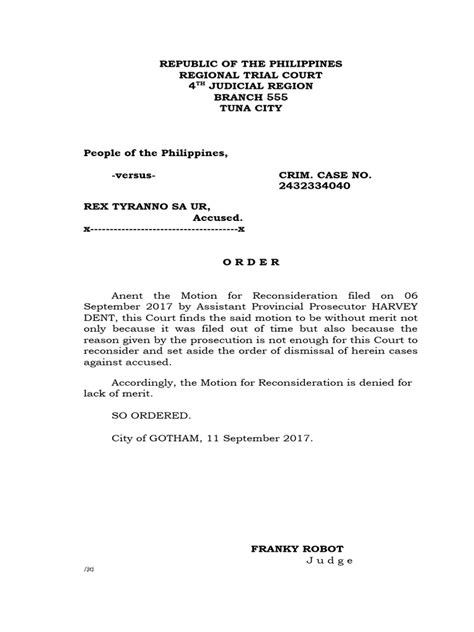Denial Of Motion For Reconsideration Pdf