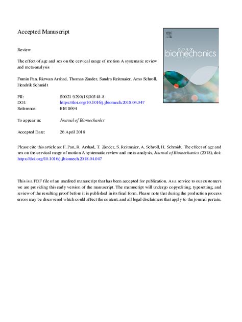 Pdf The Effect Of Age And Sex On The Cervical Range Of Motion A Systematic Review And Meta