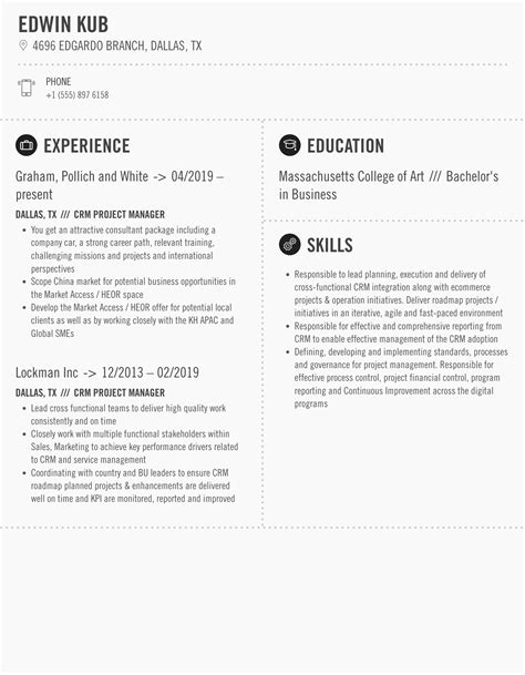 Crm Project Manager Resume Samples Velvet Jobs