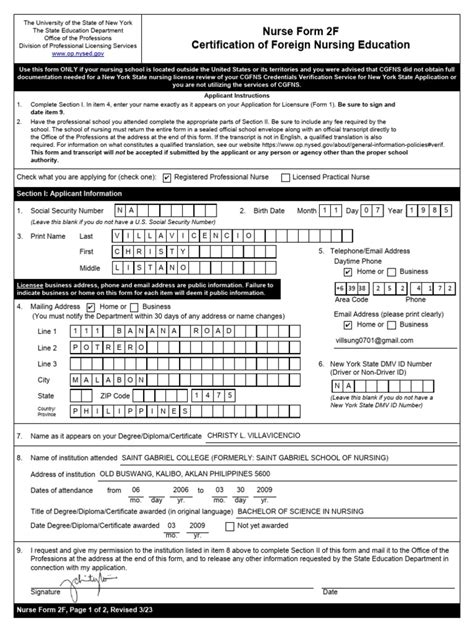 Nurse 2f Form Villavicencio Pdf Nursing