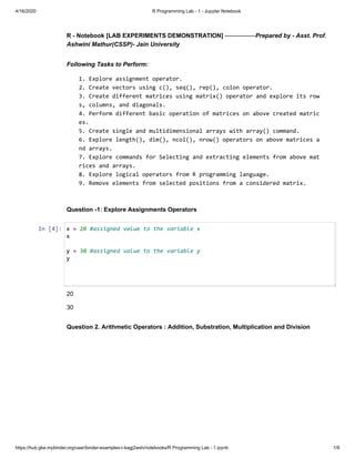 R Programming Lab Jupyter Notebook PDF