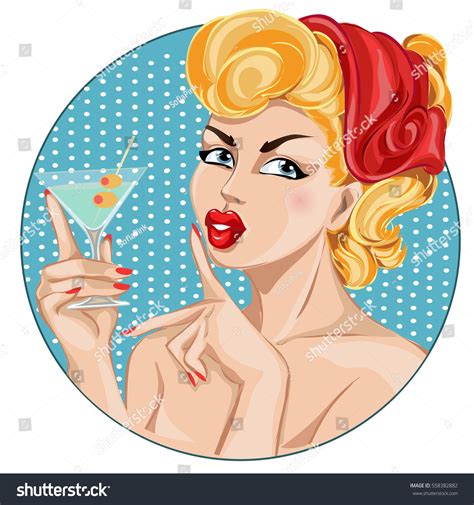 Pinup Sexy Woman Portrait Martini Silence Stock Vector Royalty Free