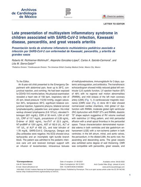 Pdf Late Presentation Of Multisystem Inflammatory Syndrome In