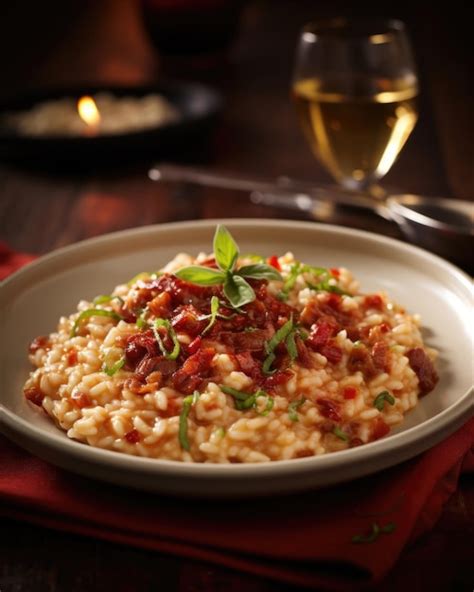 Premium Photo A Shot Focused On A Tantalizing Sundried Tomato Risotto