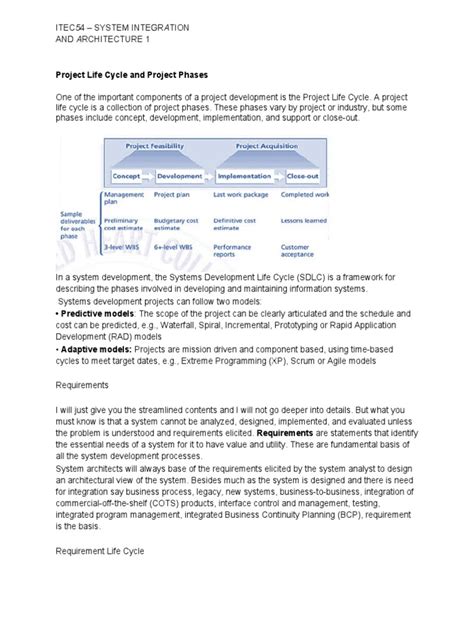 itec54 system integration and architecture 1 system development life cycleandsystem