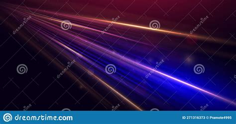 Abstract Technology Futuristic Glowing Blue And Red Light Lines With Speed Motion Blur Effect On