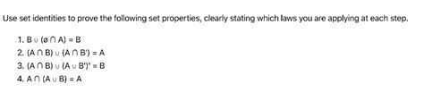 Solved Use Set Identities To Prove The Following Set Chegg