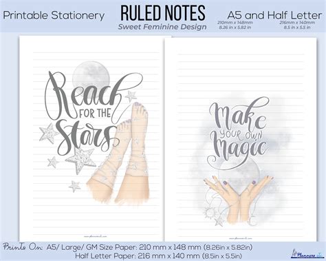 Printable Ruled A Notes Pages Lined Half Letter Printable Paper Feminine Notepad Printable Etsy