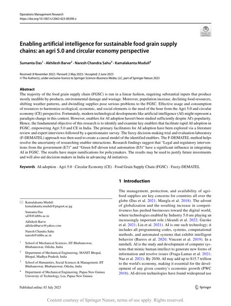 Enabling Artificial Intelligence For Sustainable Food Grain Supply Chains An Agri 50 And
