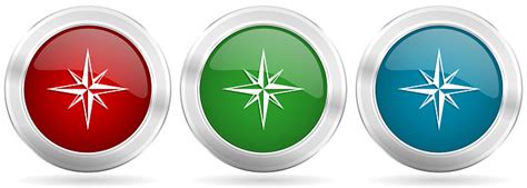 나침반 벡터 아이콘 세트입니다 빨간색 파란색 및 녹색 은색 금속 웹 버튼과 크롬 테두리 0명에 대한 스톡 벡터 아트 및 기타 이미지 0명 개념 계기판 차량 부분