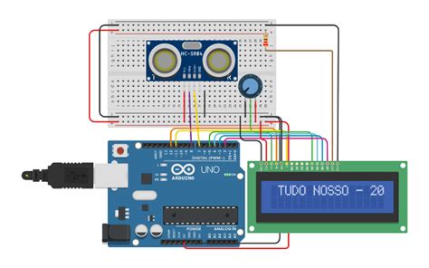 Circuit Design Sensor Ultrassonico Tinkercad
