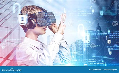 Woman Working With Cyber Security Interface Stock Image Image Of