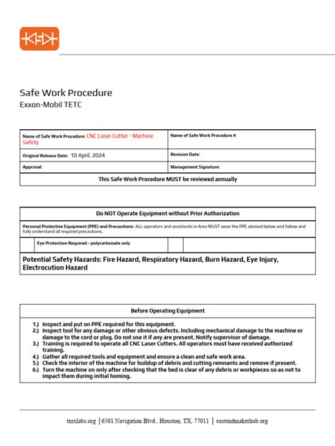 Tetc Safety Procedure Cnc Laser Cutter Pdf Personal Protective