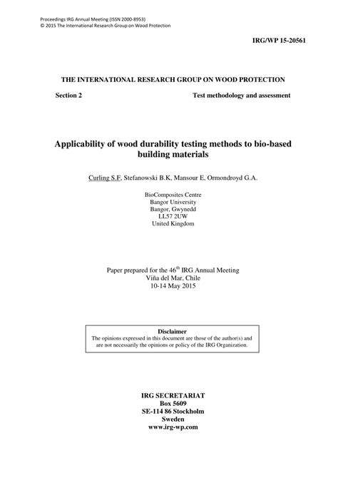 Pdf Applicability Of Wood Durability Testing Methods To Bio Based