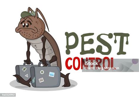 슬픈 노숙자 만화 바퀴벌레와 함께 재미있는 해충 방제 개념 인쇄 엠블럼 티셔츠 스티커 로고 타입 기업 정체성 아이콘을위한 디자인 바퀴벌레에 대한 스톡 벡터 아트 및 기타