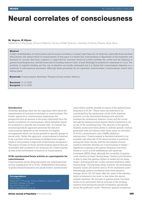Pdf Review Neural Correlates Of Consciousness