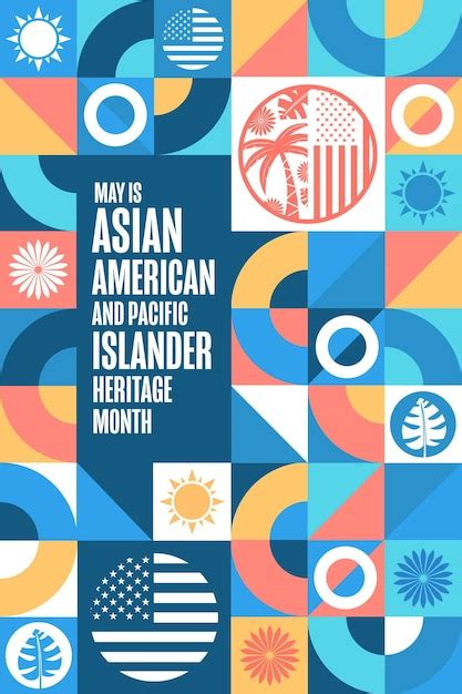 5월은 아시아계 미국인 및 태평양 섬 주민의 유산 달 휴일 개념 텍스트 문구와 함께 배경 배너 카드 포스터에 대한 템플릿 터 Eps10 일러스트레이션 프리미엄 벡터