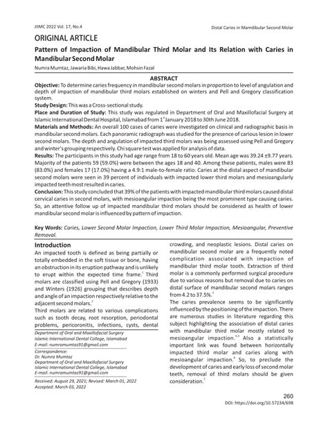 Pdf Pattern Of Impaction Of Mandibular Third Molar And Its Relation With Caries In Mandibular