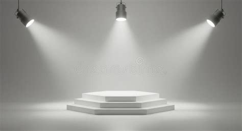 Spotlights Illuminate A Multi Tiered Hexagonal Stage In A Minimalist